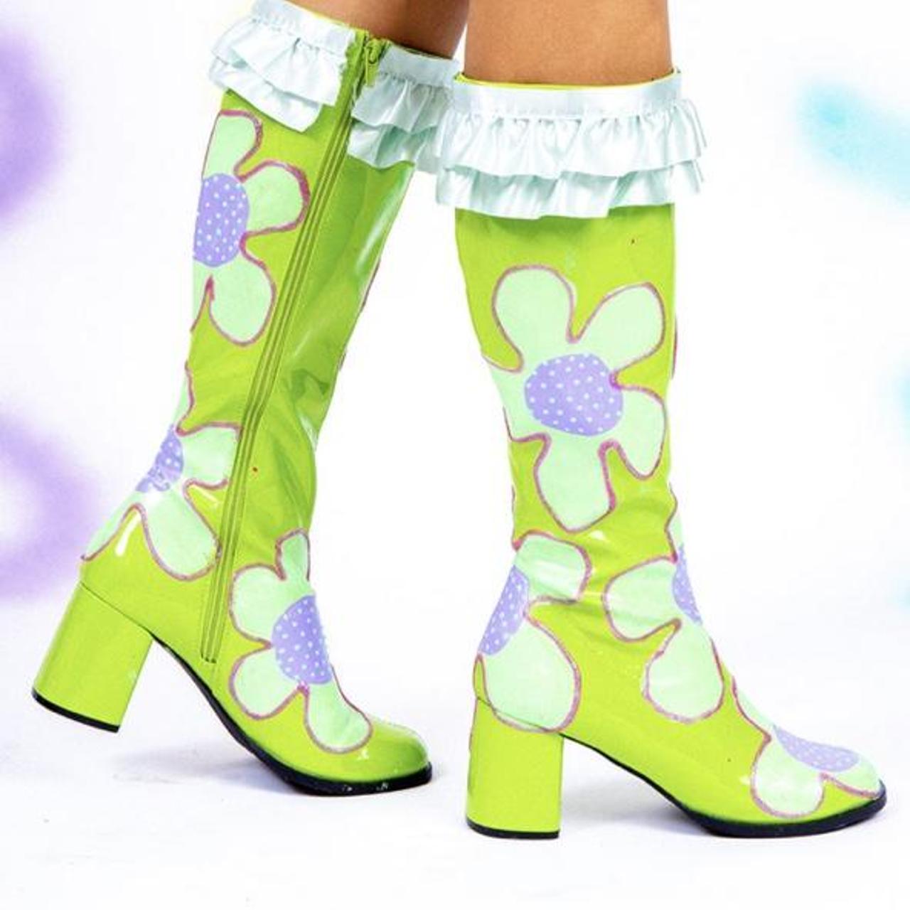 GARDEN PARTY GOGOS Hand painted vegan go-go boots... | Depop