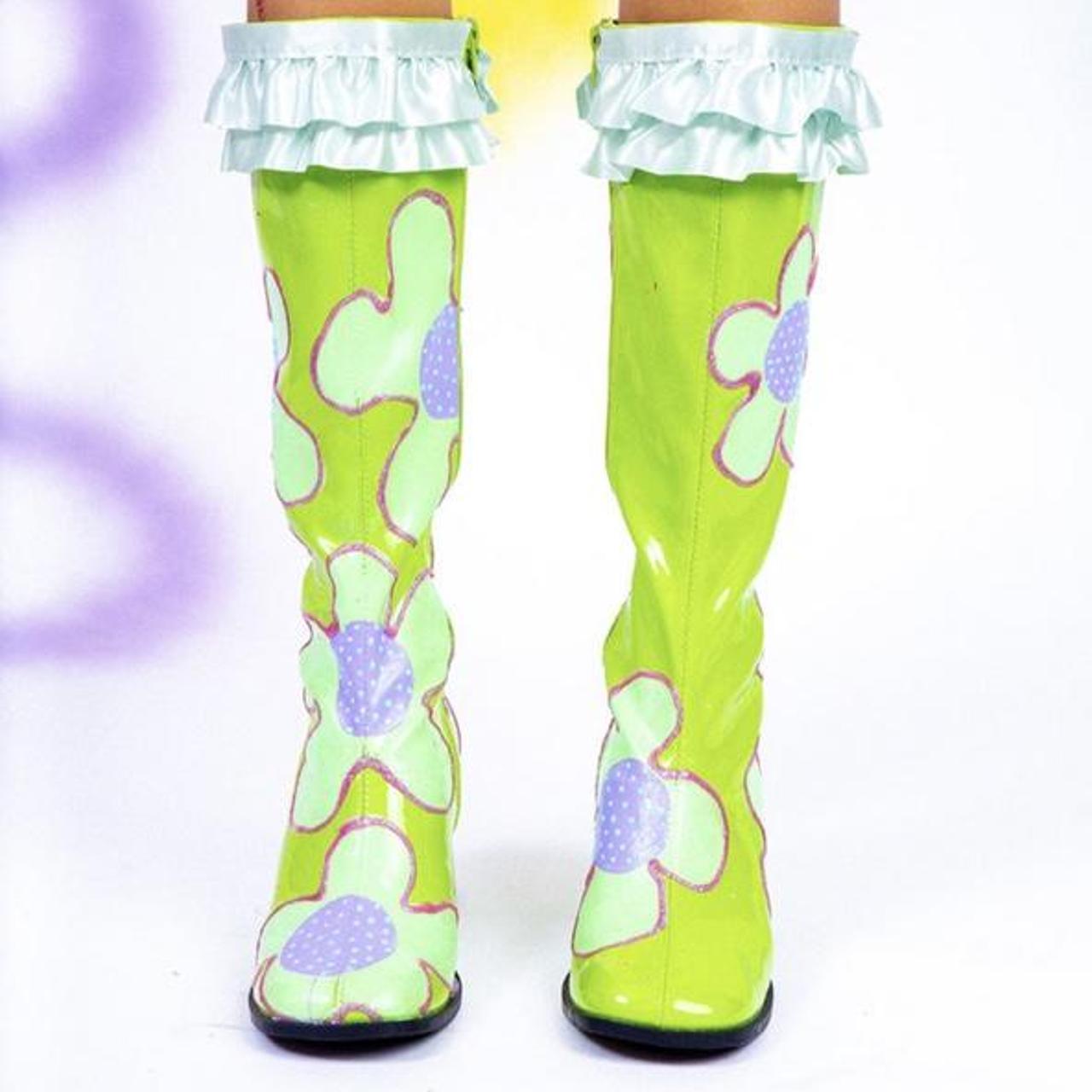 GARDEN PARTY GOGOS Hand painted vegan go-go boots... | Depop