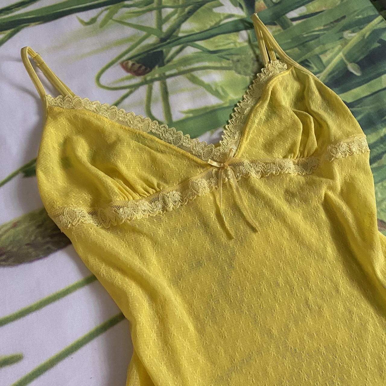 Vintage Yellow Mesh Cami -Adjustable Straps -Size:... - Depop