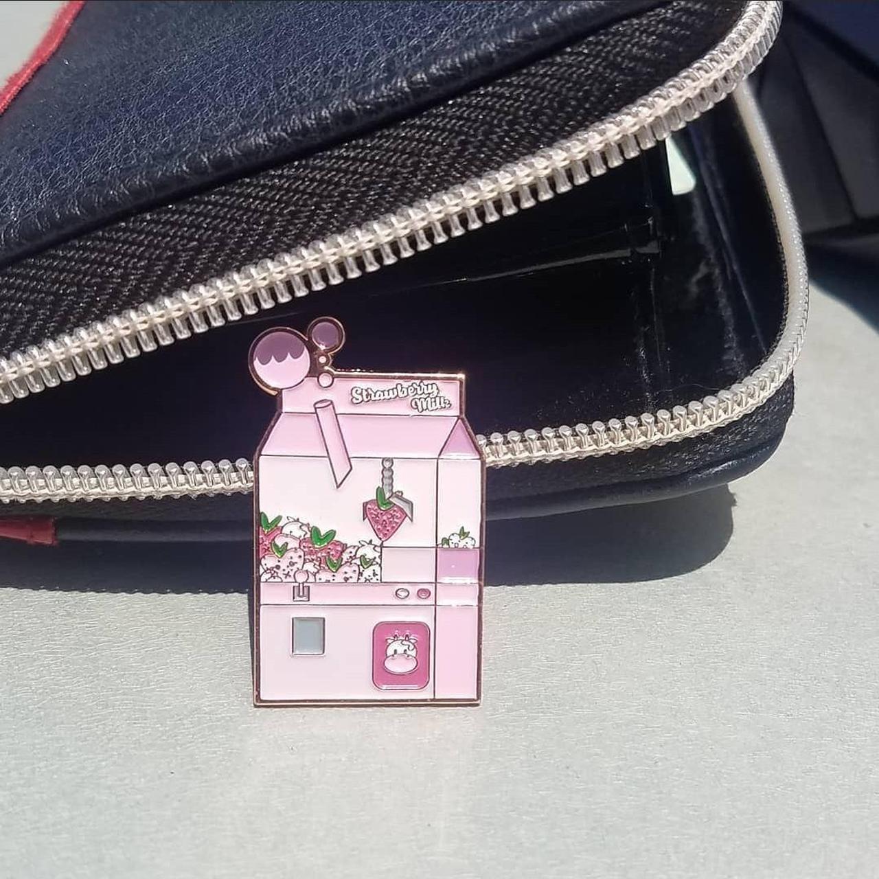 Strawberry milk crane machine enamel pin Super... - Depop