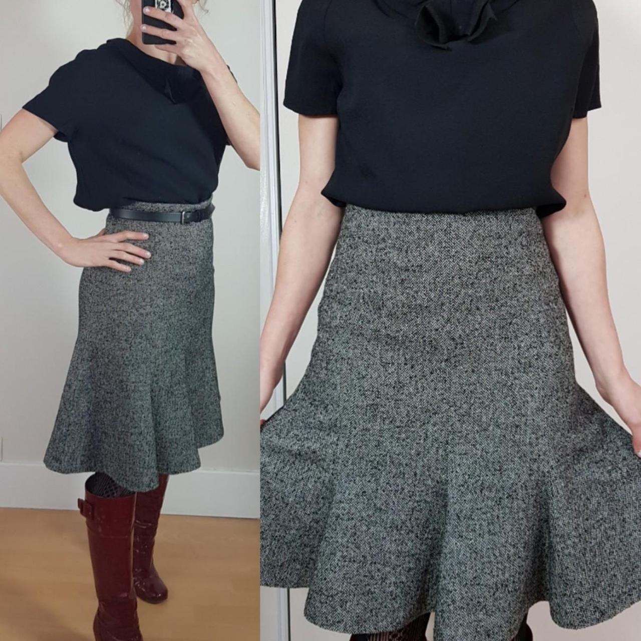 A Line Grey Vintage Skirt With Large Pleats Hight Depop