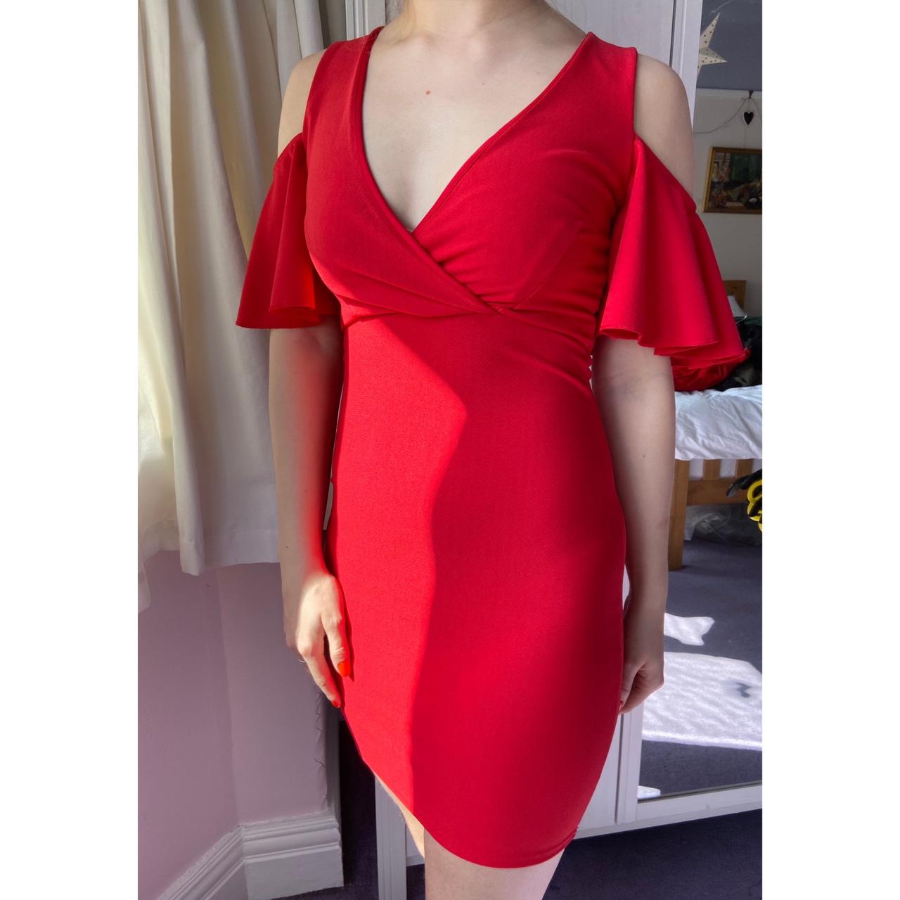 Bright red Missguided bodycon dress. Cute arm frill... - Depop