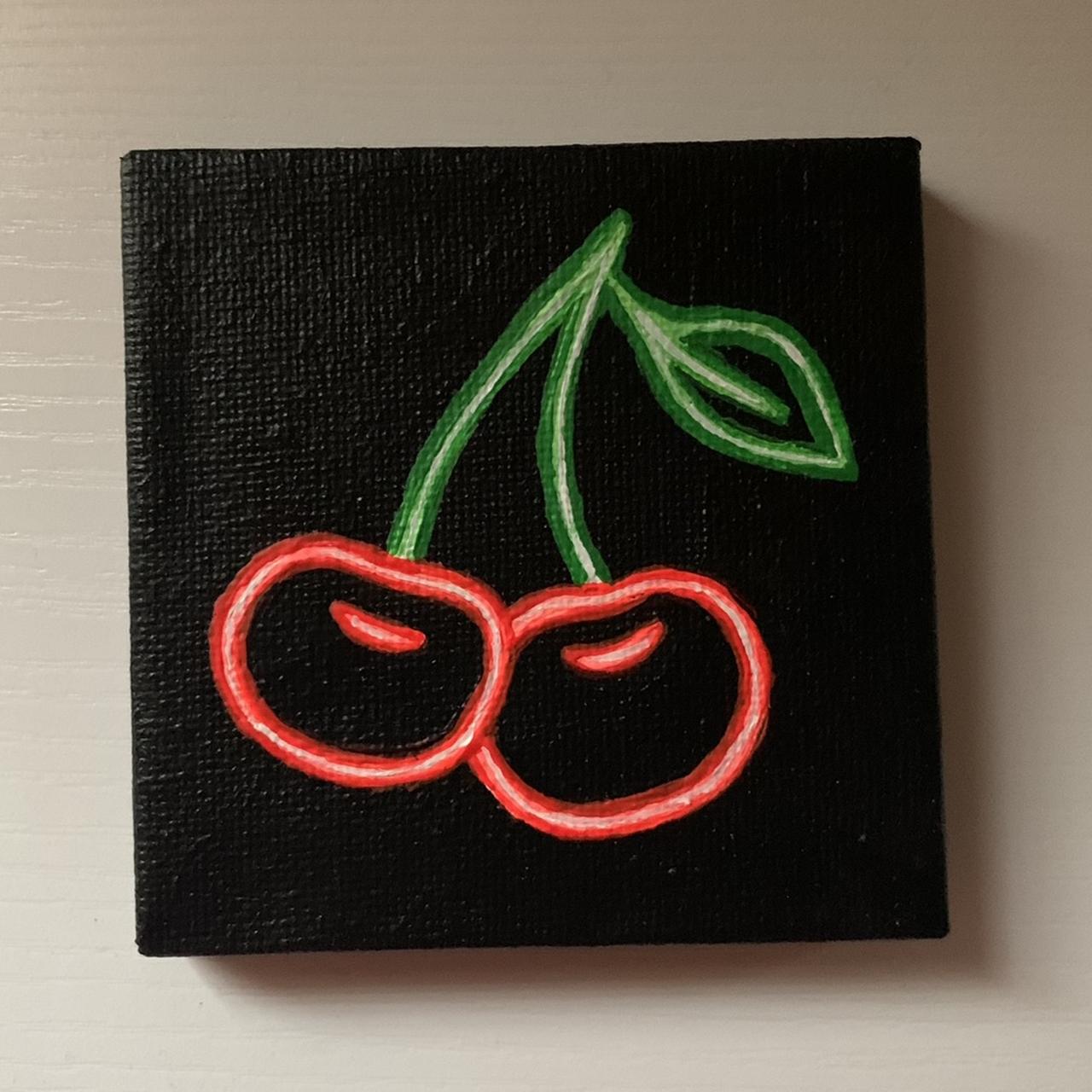 Tiny cherry neon sign painting! super cute... - Depop