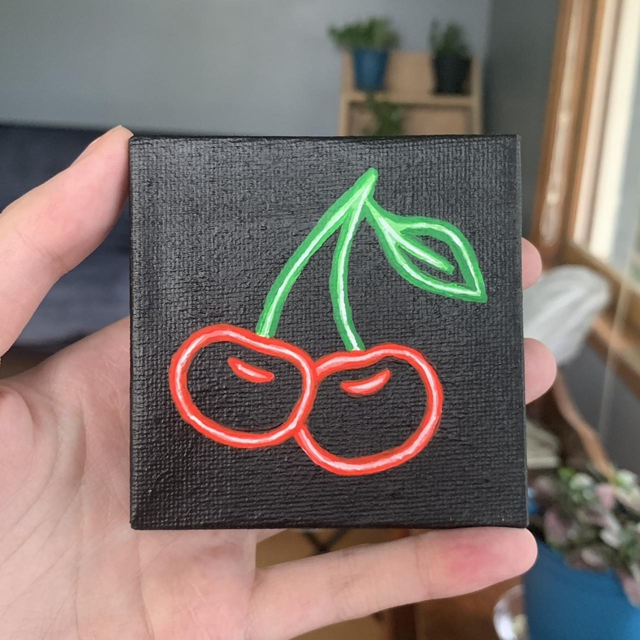 Tiny cherry neon sign painting! super cute... - Depop