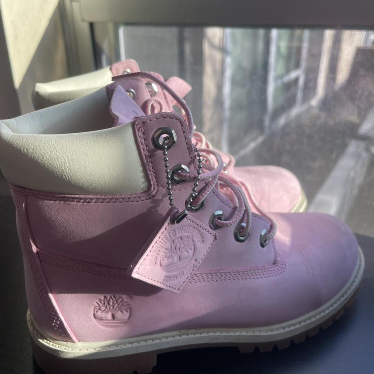 Pretty Light Pink Timberlands Size 5 lightly... - Depop