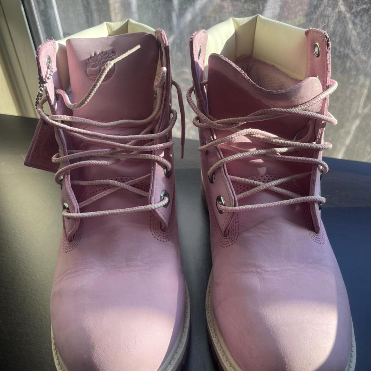 Pretty Light Pink Timberlands Size 5 lightly... - Depop