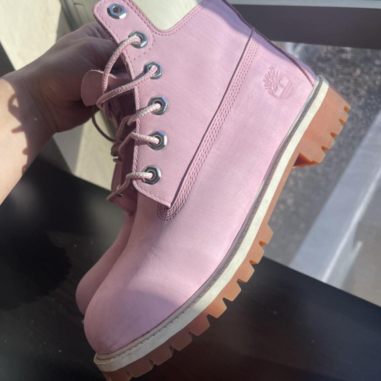 Pretty Light Pink Timberlands Size 5 lightly... - Depop