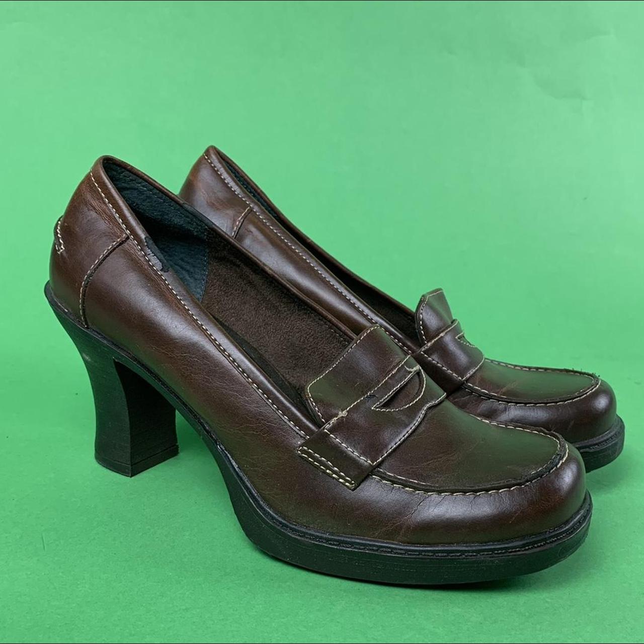 Vintage Y2k Brown MUDD heeled loafer Faux brown... - Depop