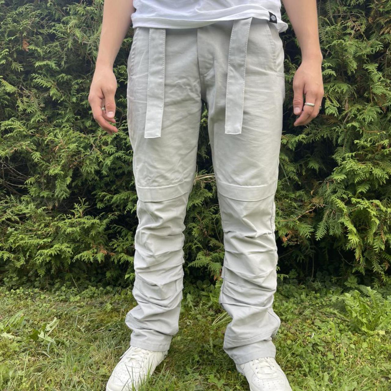 Low Lights Studios "Sky Gray Stacked Pants" size: M... - Depop