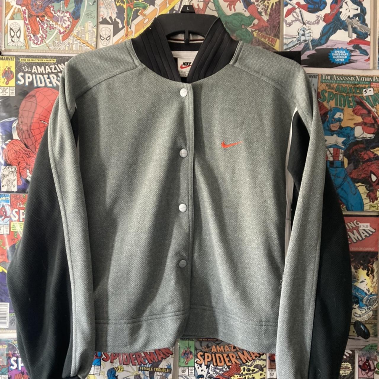 Vintage gray and dark green Nike button up jacket... - Depop