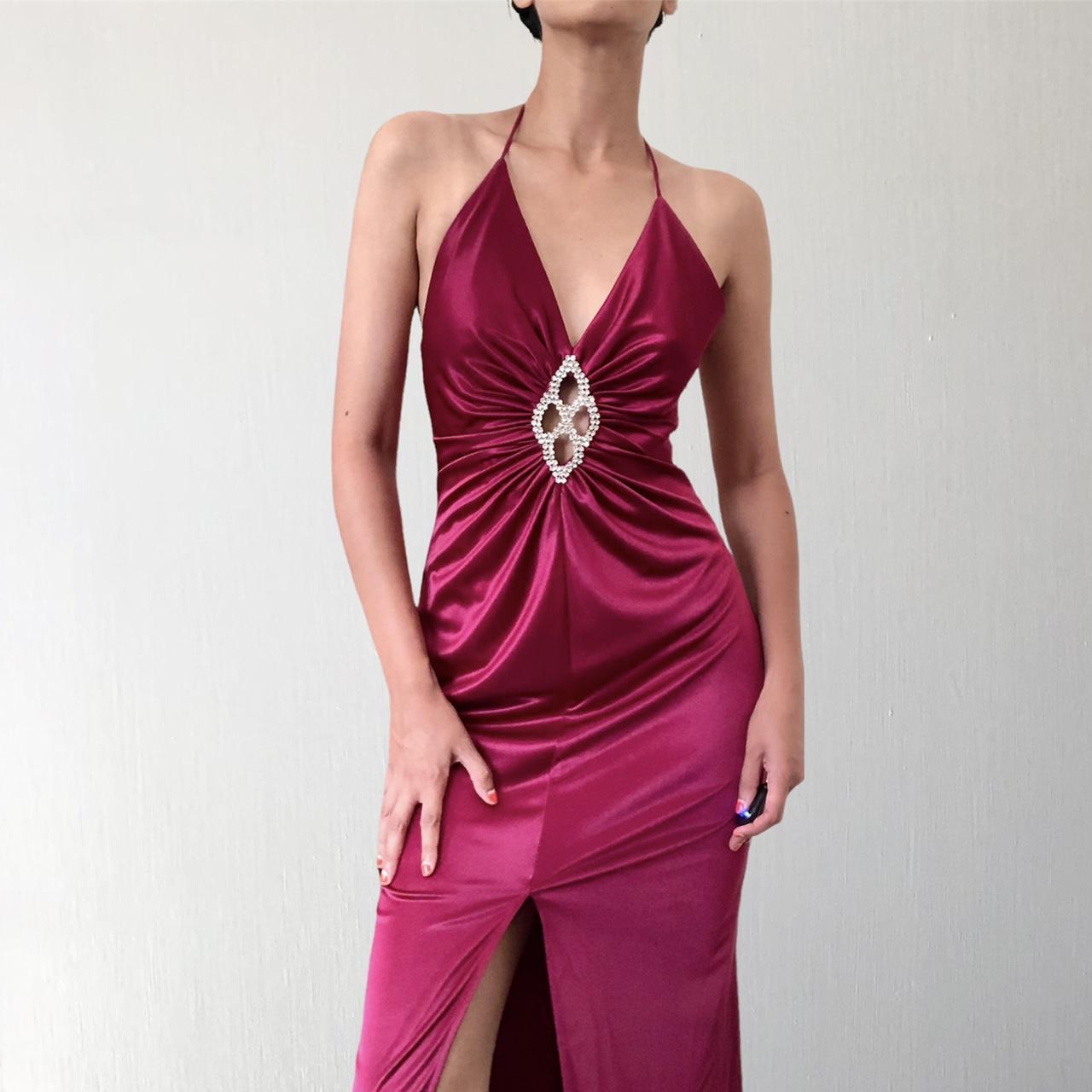 Y2K HALTER FORMAL PROM DRESS Full length high low... - Depop