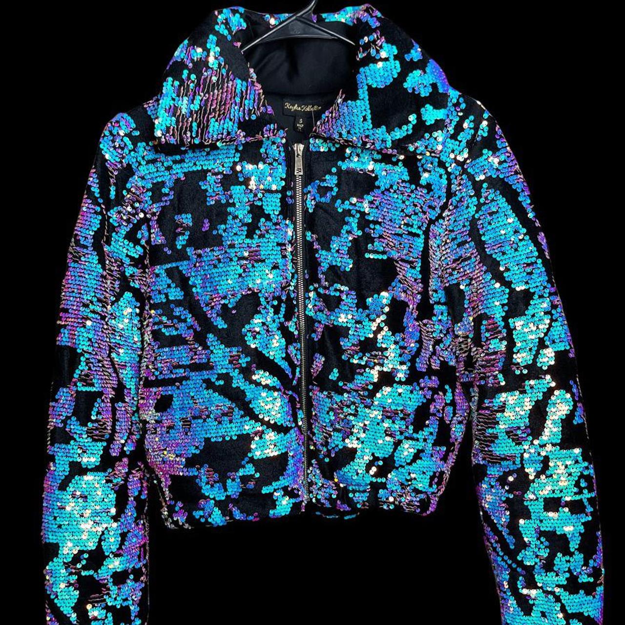 Holographic sequin puffer jacket No refunds or... - Depop