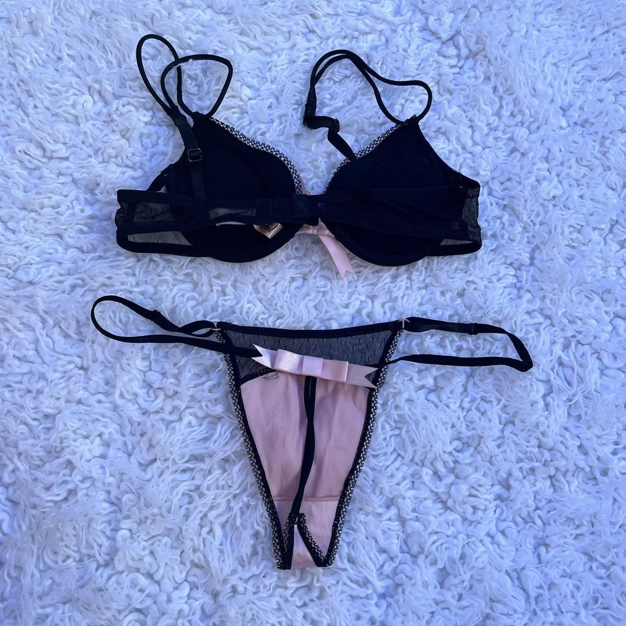Jezebel intimates bra + thong set in black and pink... - Depop