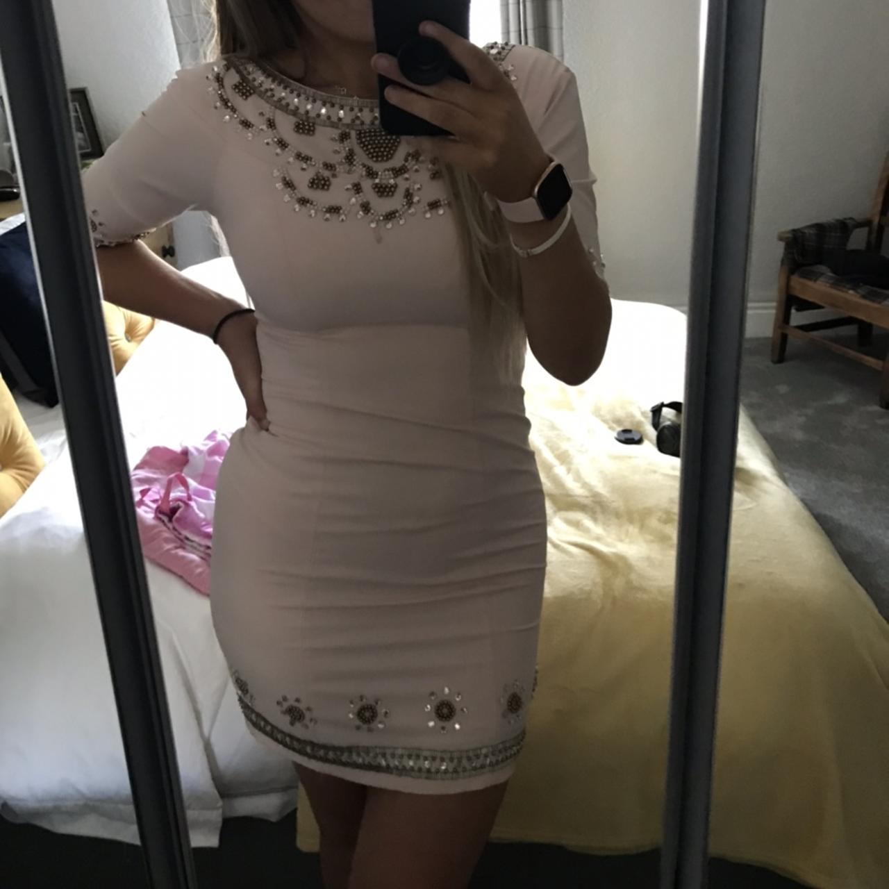 Pink Boohoo night dress. Embellished around the neck... - Depop