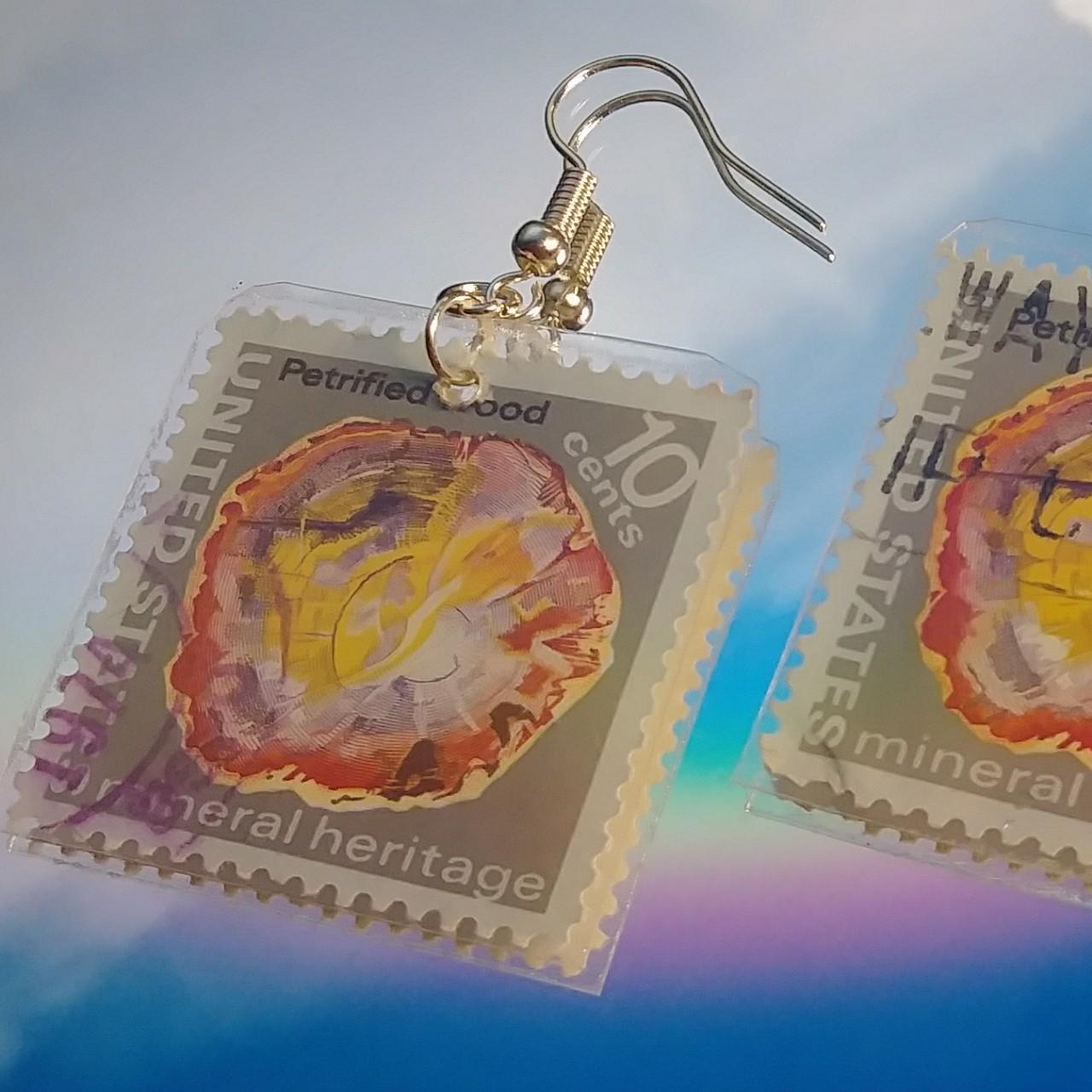 Handmade laminated stamp earrings! These stamps have... - Depop