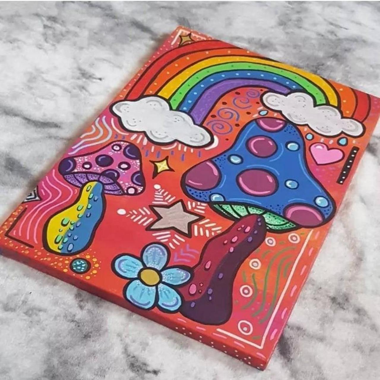 Big trippy mushroom and rainbows trash art on a big... - Depop