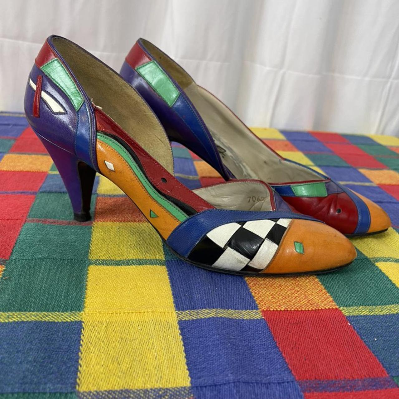 Vintage 80’s Heels with checkered color block... - Depop