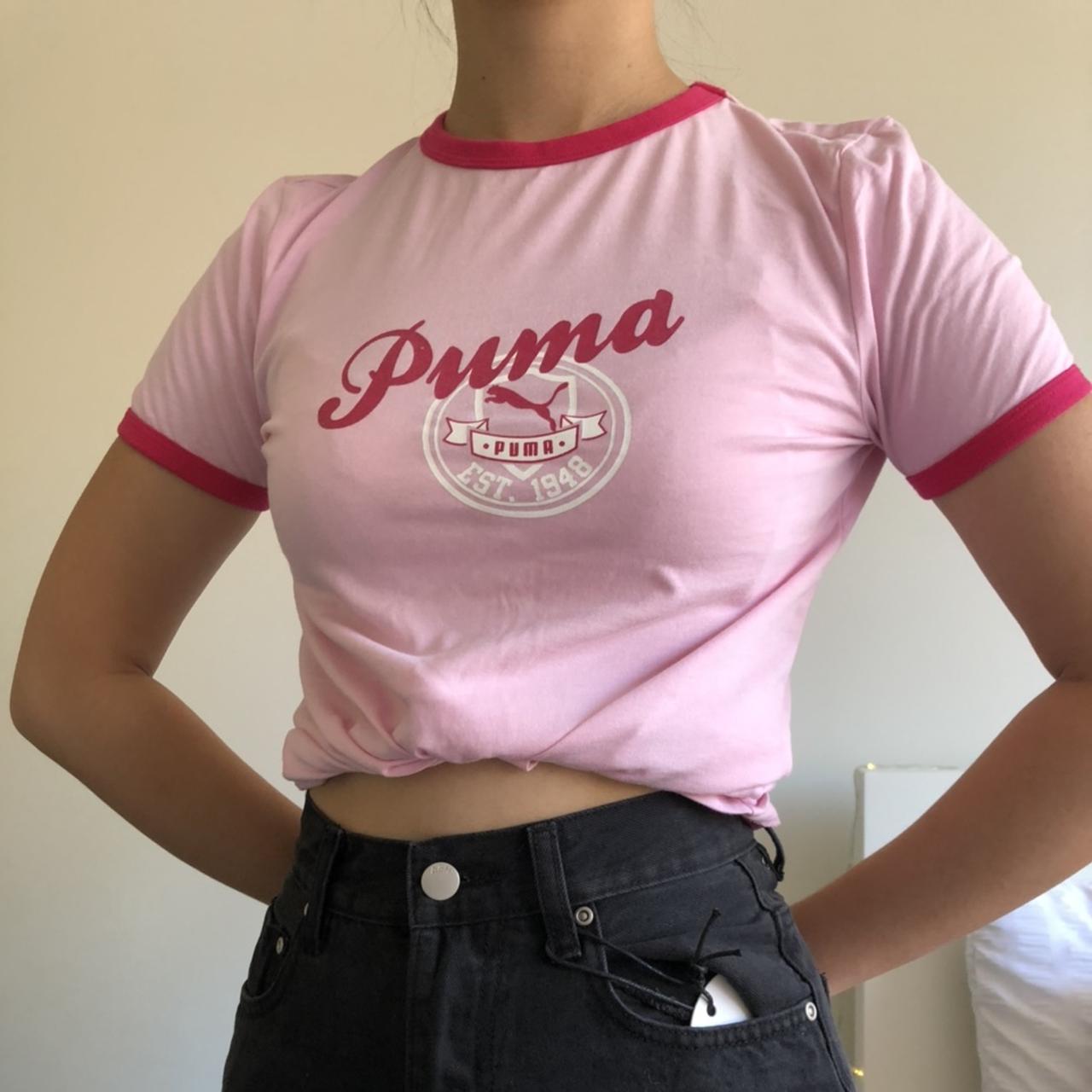Pink puma shirt, in great condition! Will fit ladies... - Depop