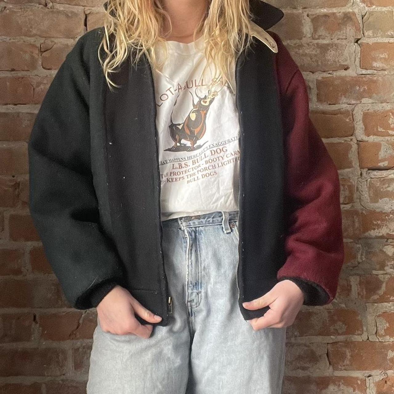 two toned green and red bomber jacket amazing... - Depop