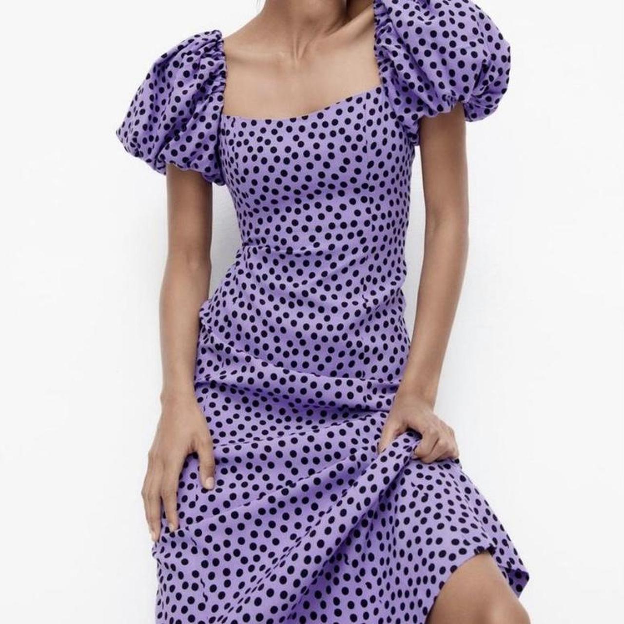 Purple Polka Dot dress from Zara. Worn once Will... - Depop
