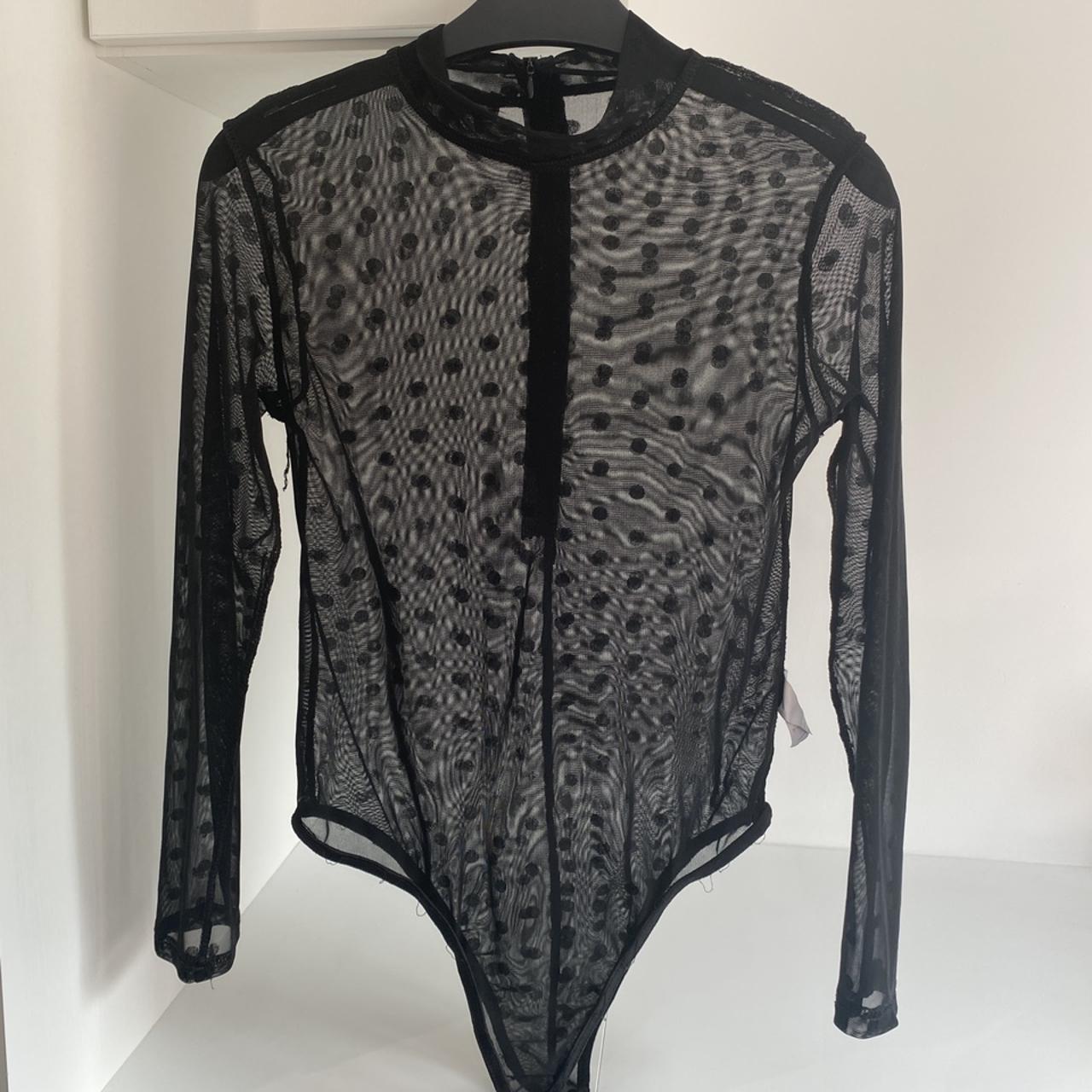 Black Mesh Bodysuit with Black Polka Dots - bought... - Depop