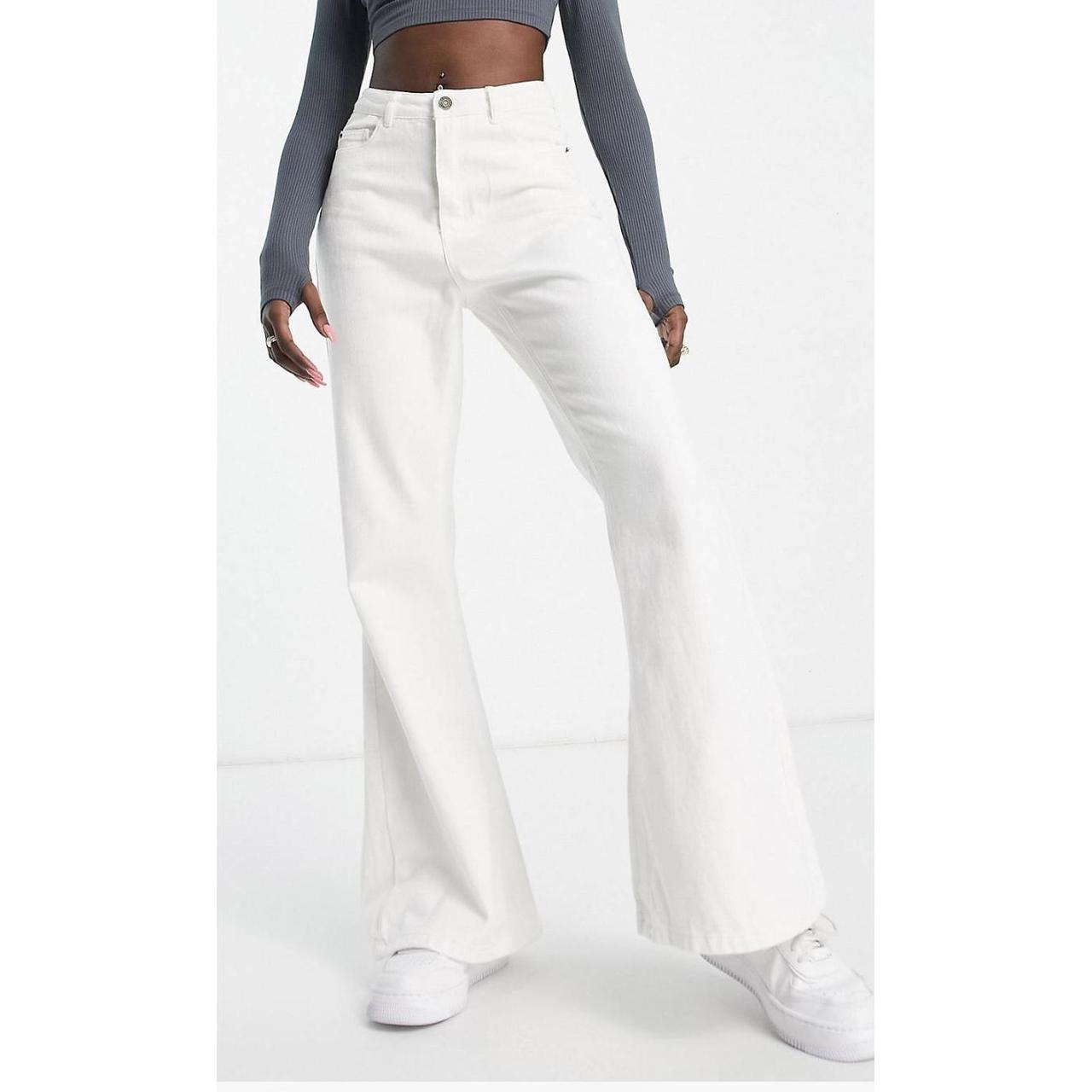 Missguided white flare bell bottom jeans size... - Depop