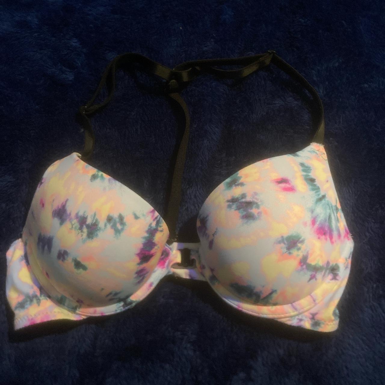multicolored T style cross back PINK bra never worn... - Depop