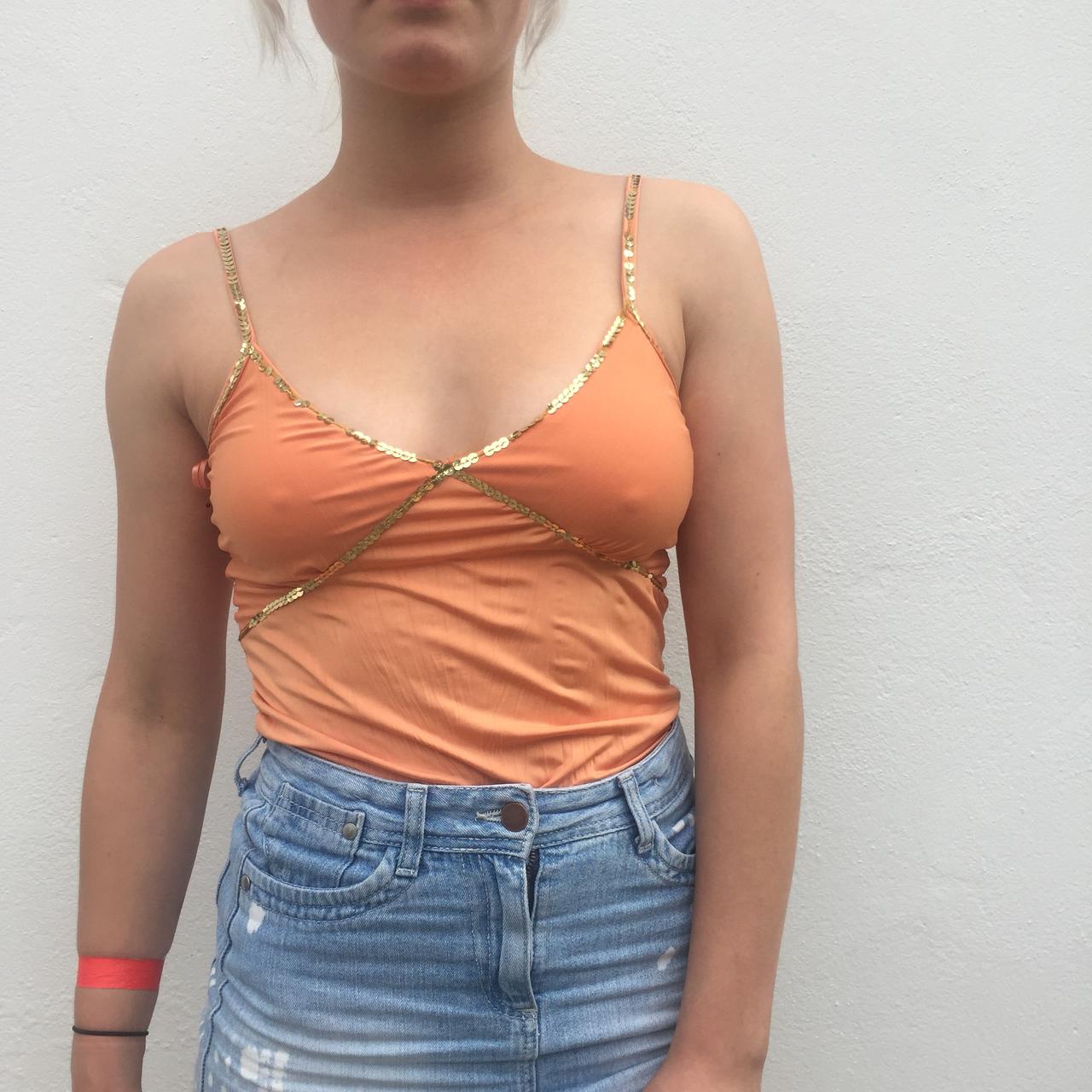 Lovely orange camisole top with sequins, will best... | Depop