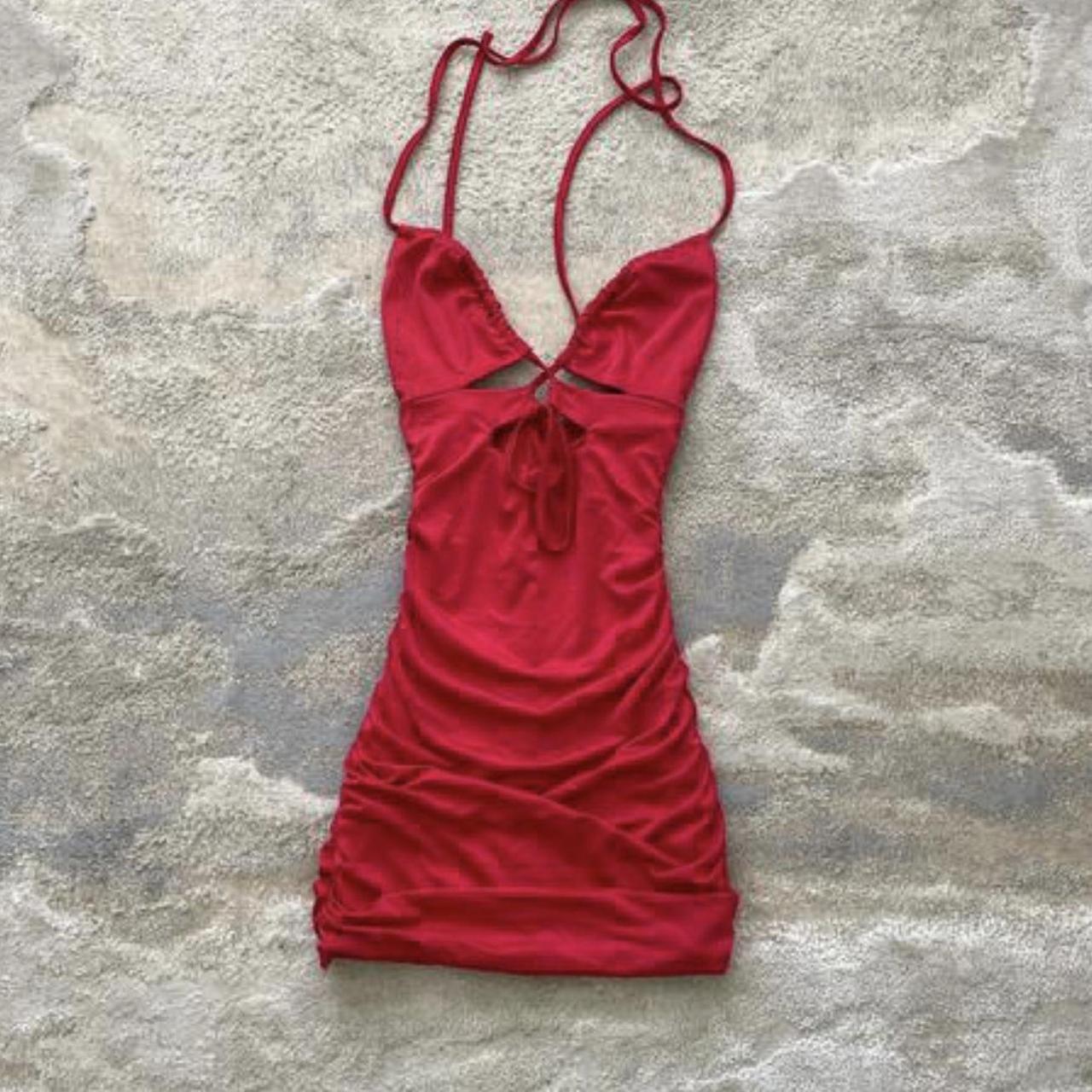 red ruched mini dress so cute for halloween so... - Depop