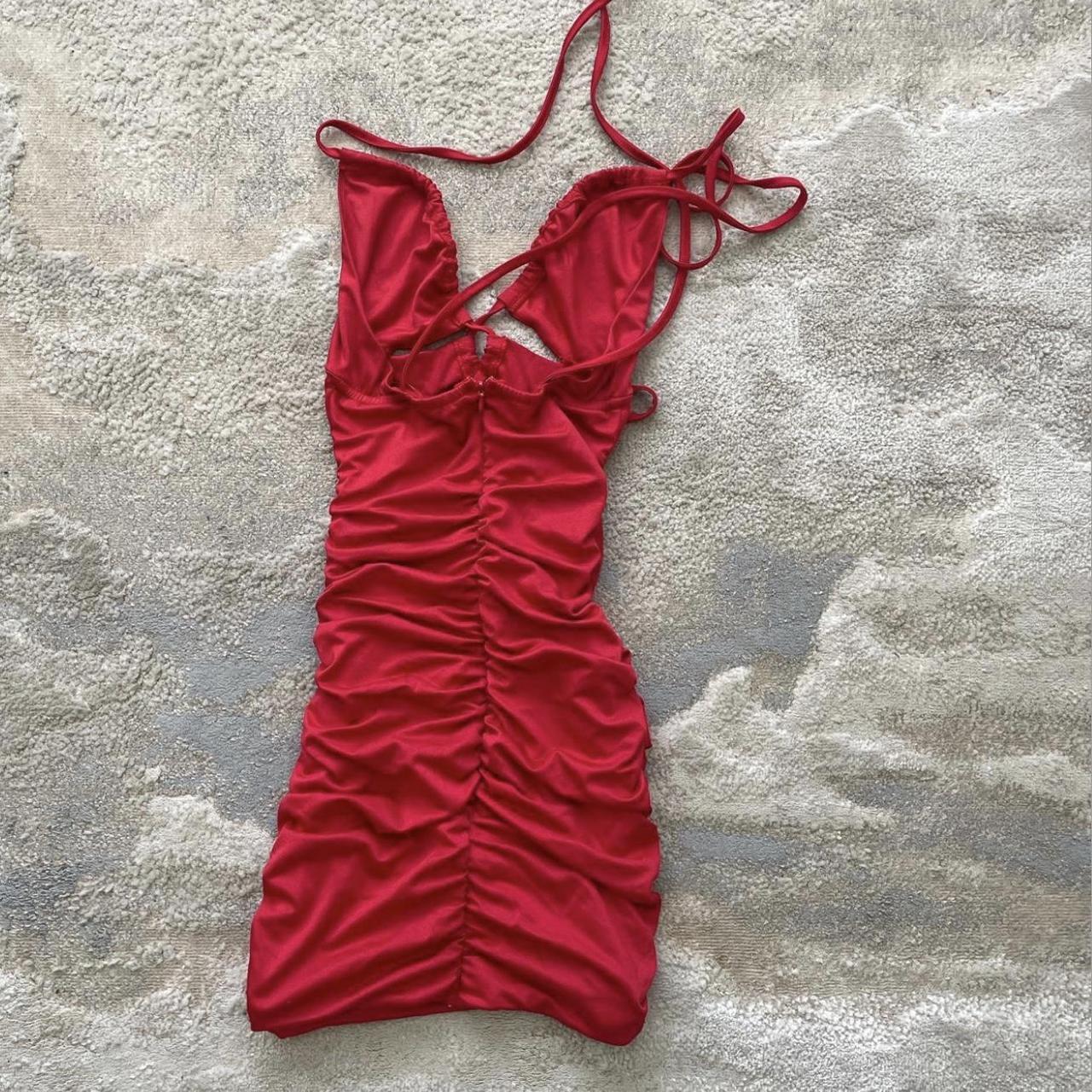 red ruched mini dress so cute for halloween so... - Depop