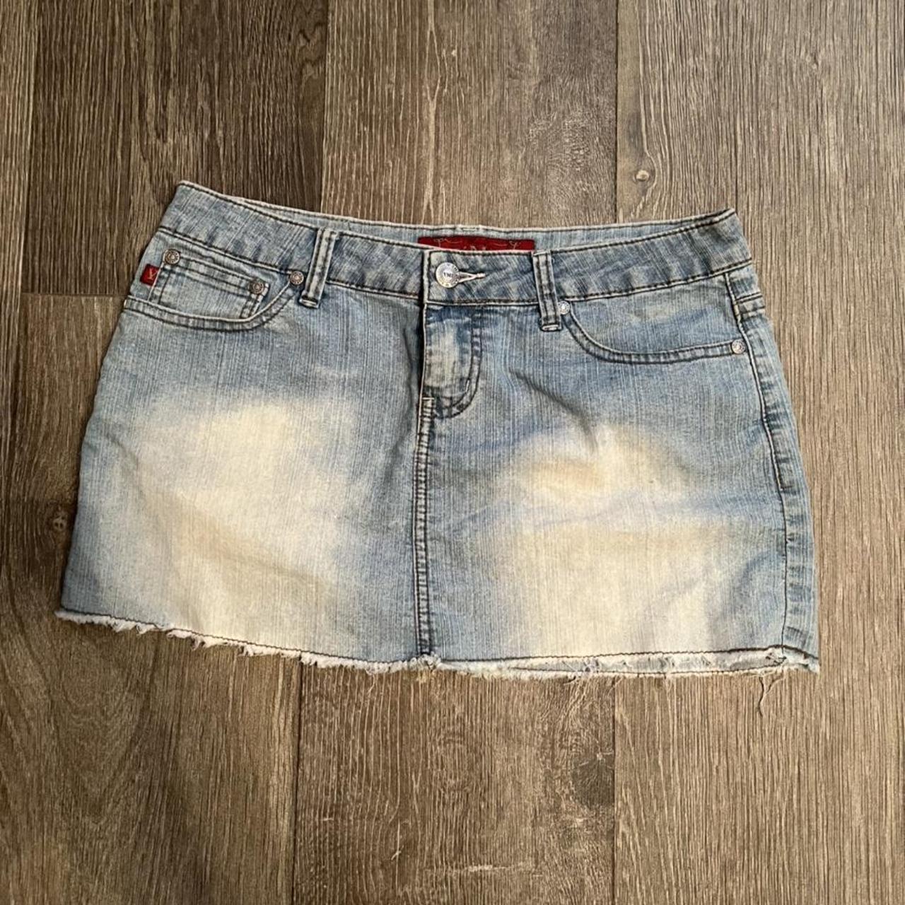 cute low rise mini denim skirt. it says size one but... - Depop