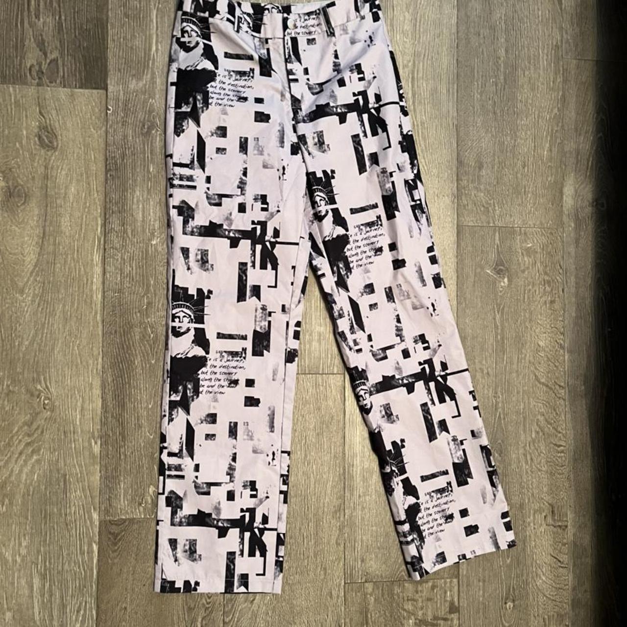 newspaper mid rise pants pants. these remind me of... - Depop