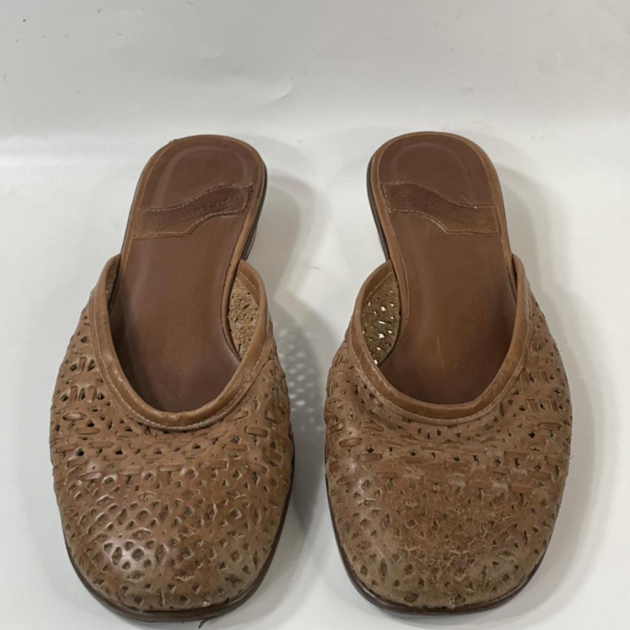 Stunning beautiful vintage brown leather flat slides... - Depop