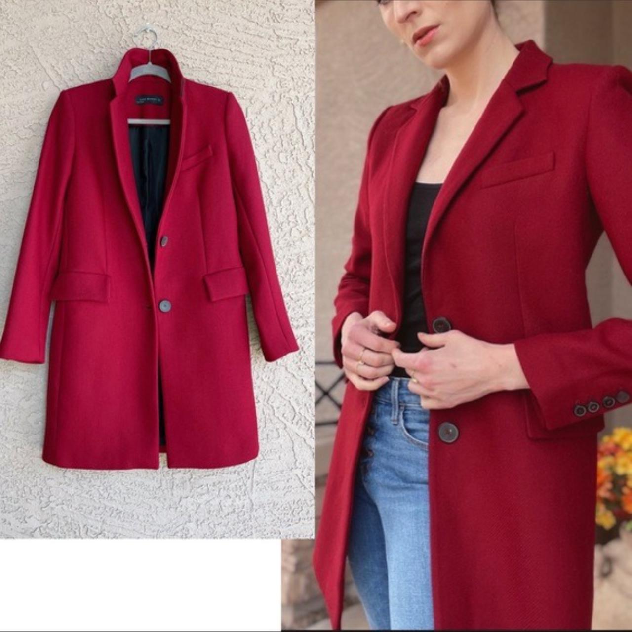 ZARA Woman Deep Burgundy Red Masculine Wool Coat Sz... - Depop