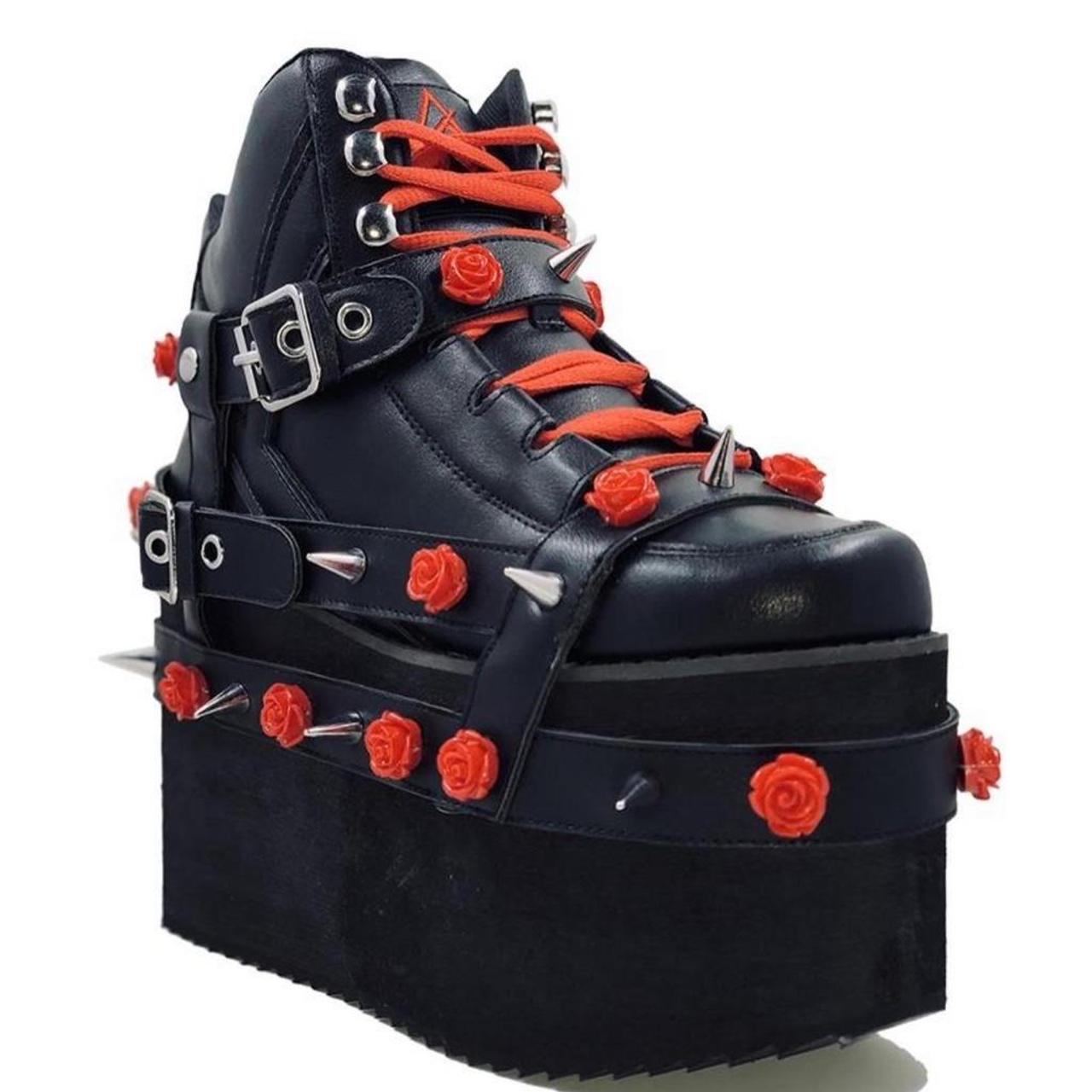 YRU Women's Red and Black Boots | Depop