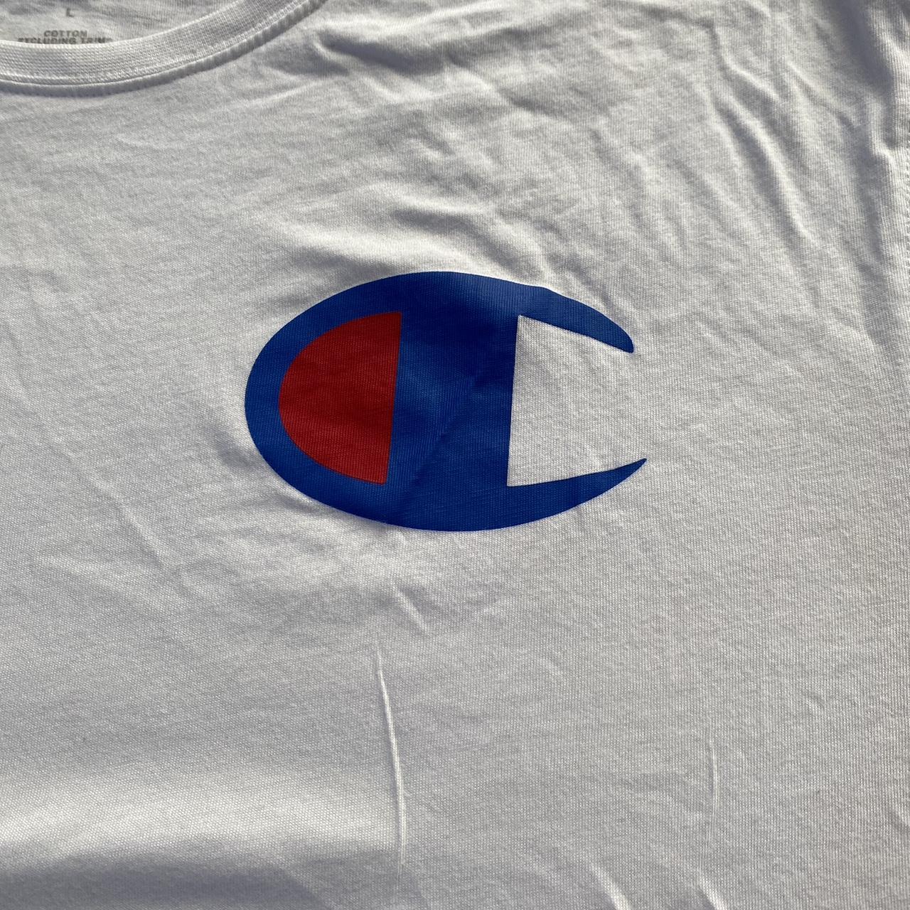 Champion logo white T shirt - Mens size Large -... - Depop