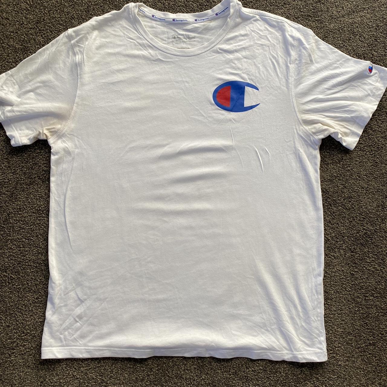 Champion logo white T shirt - Mens size Large -... - Depop