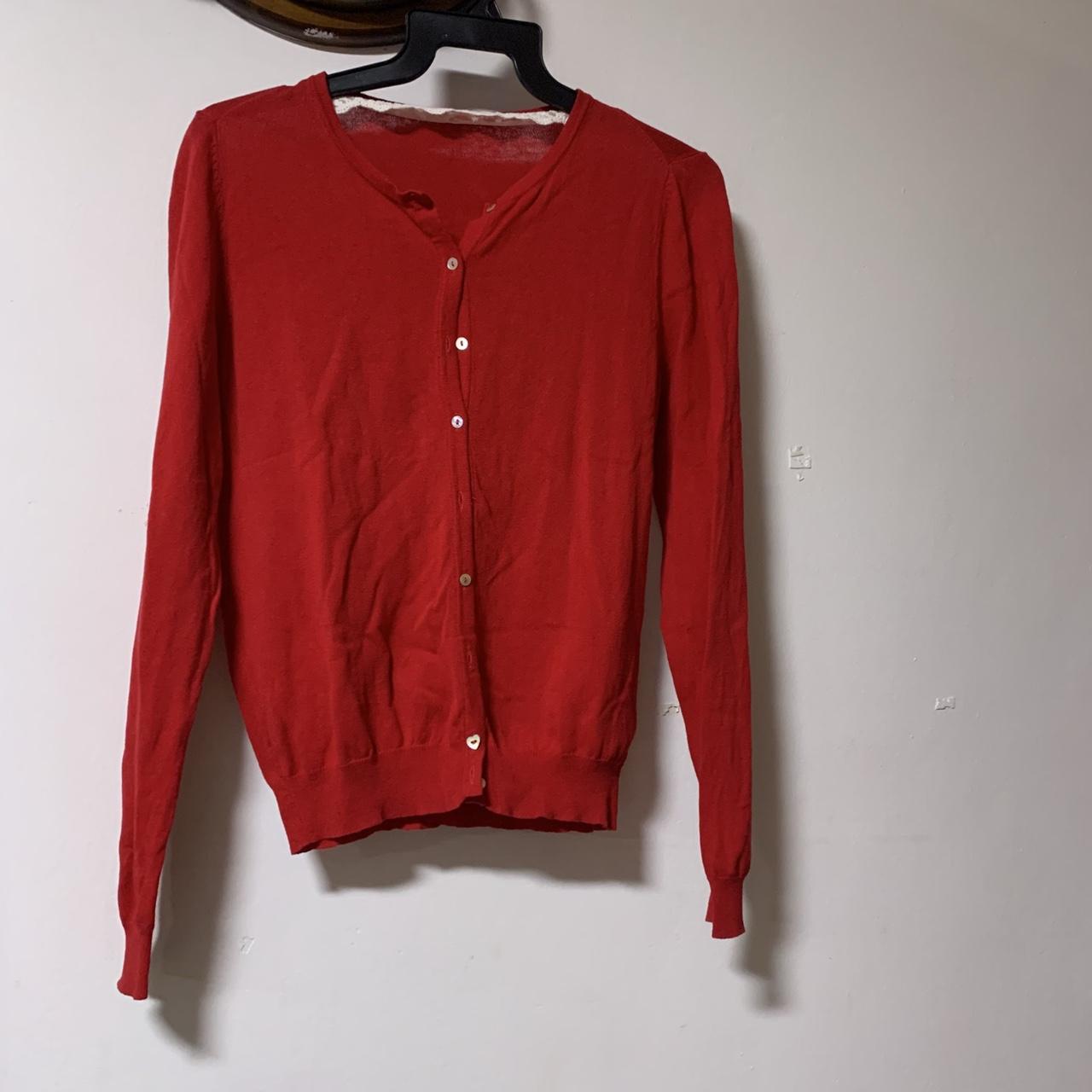 red lace cardigan no flaws fits s-m shipping... - Depop