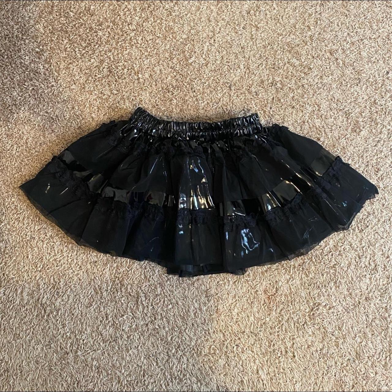 gothic black PVC leather mesh ruffle mini skirt... - Depop