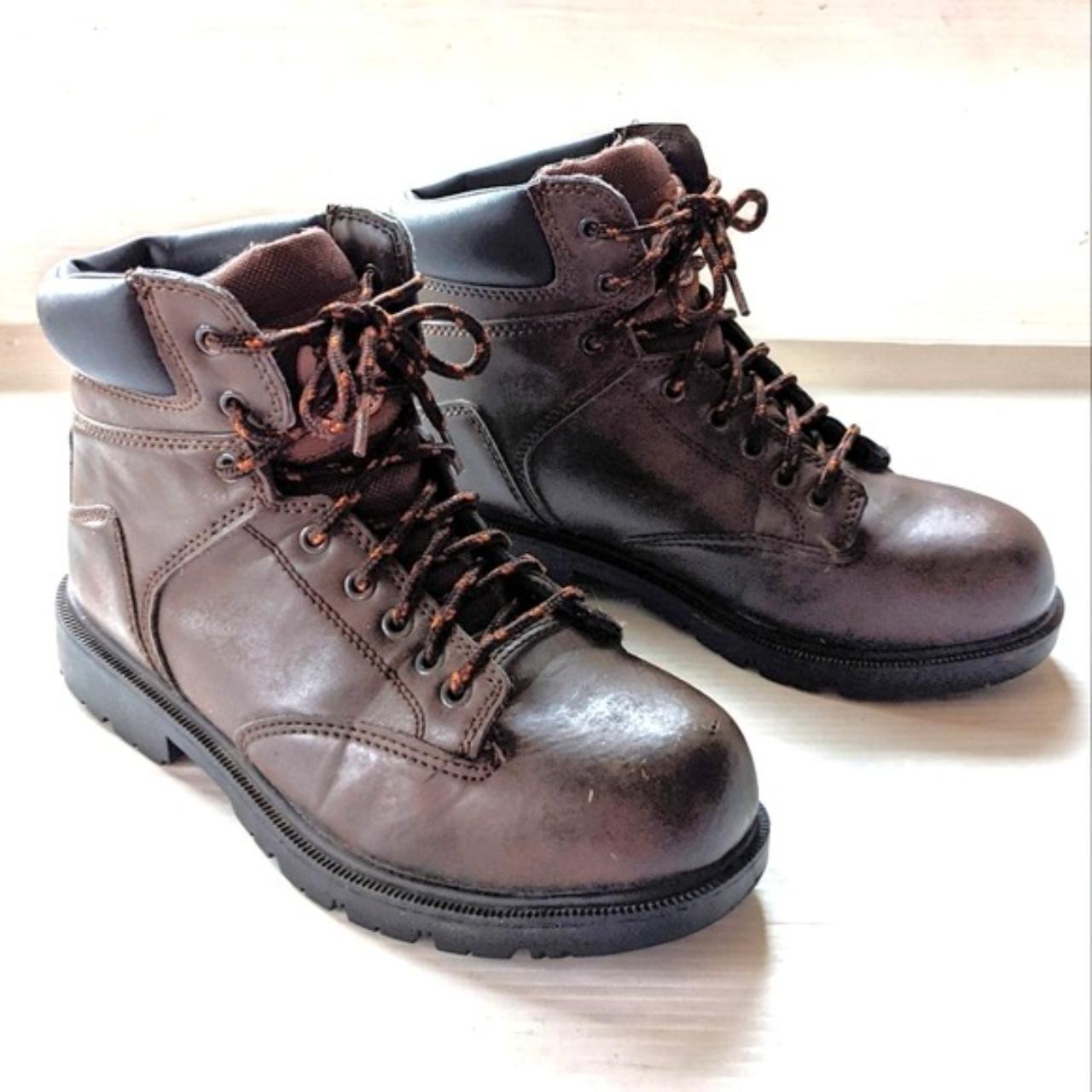 BRAHMA Men's Steel Toe ASTM brown leather work boots... - Depop