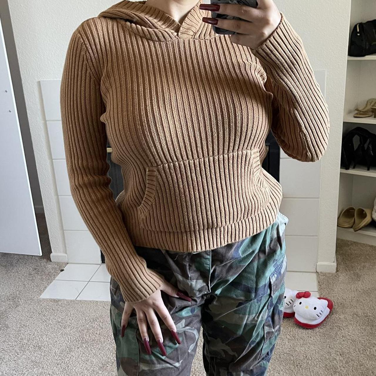 ‘Moda International’ brown knit hoodie -size:... - Depop