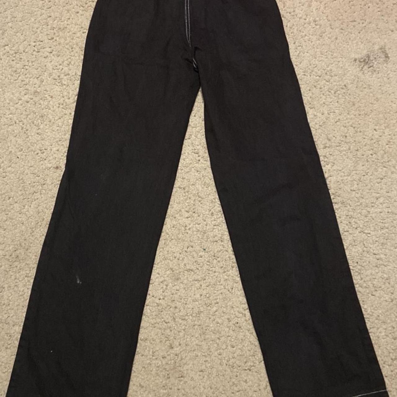 Womens Contrast Stitch black pants deep pockets - Depop