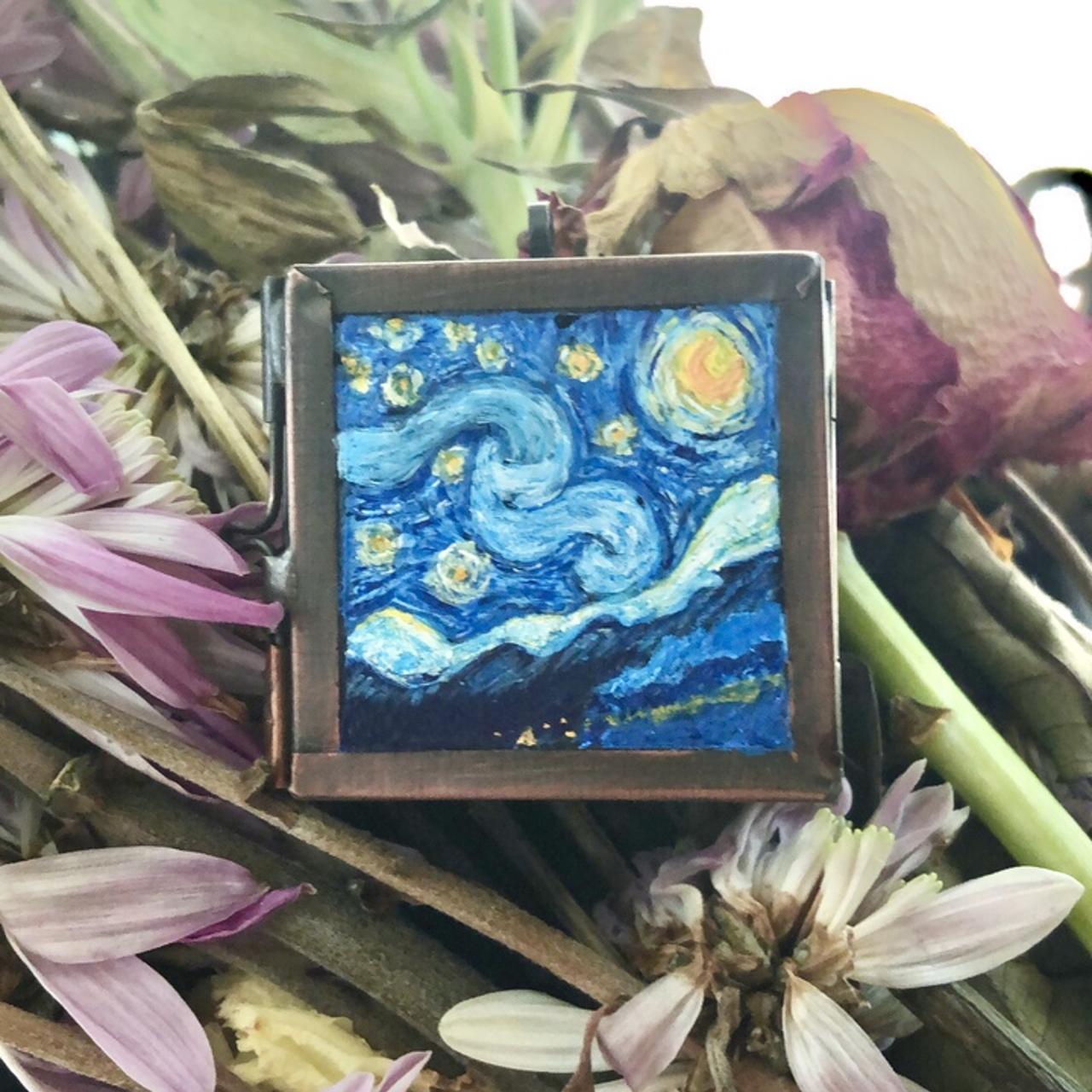 Painted on a bronze shadow box pendant with a... - Depop