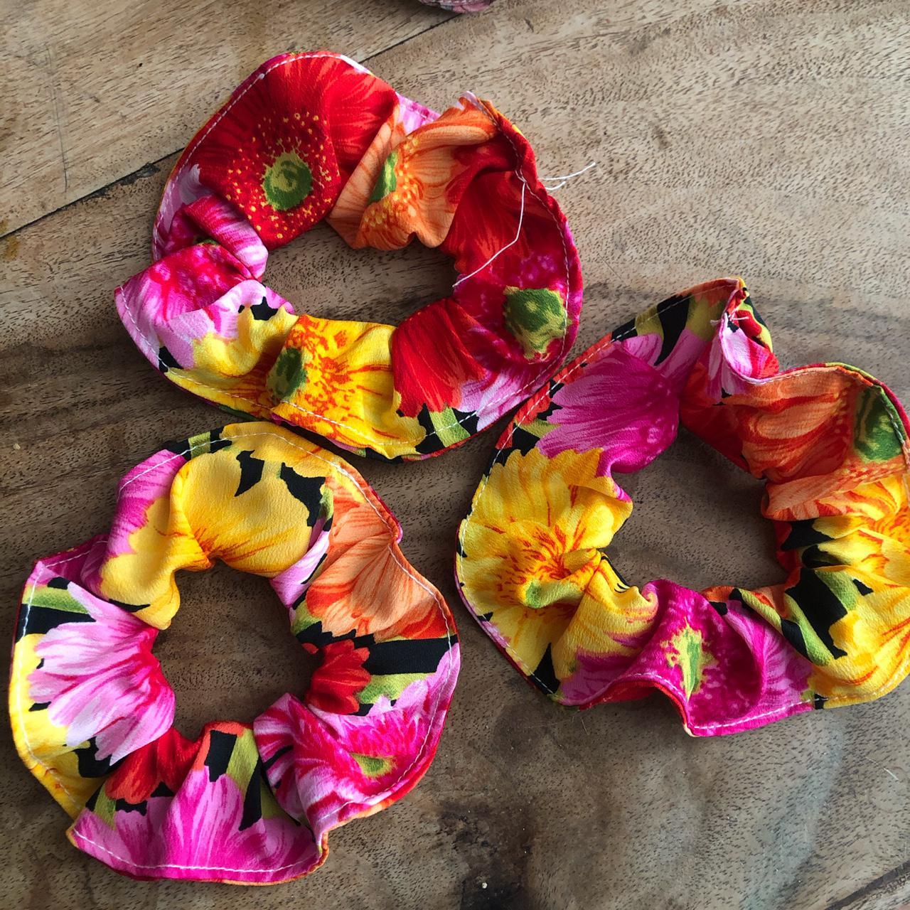 Bright floral scrunchie set Three Scrunchies - Depop