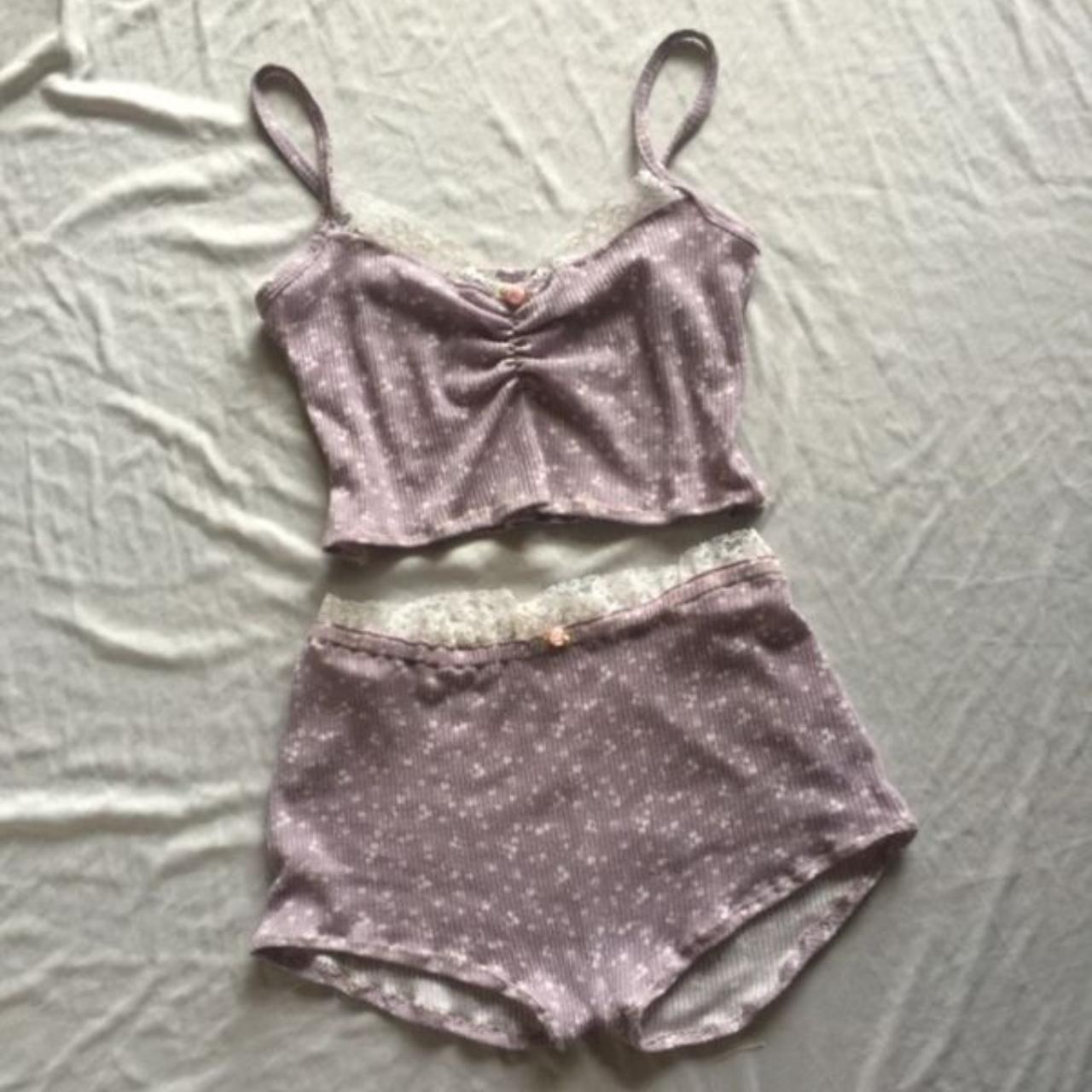 Lavender Floral 2 Piece Set With Lace And Depop