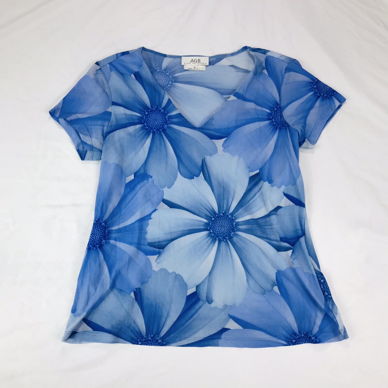 blue floral mesh top 💙 ~mesh top but not see... - Depop