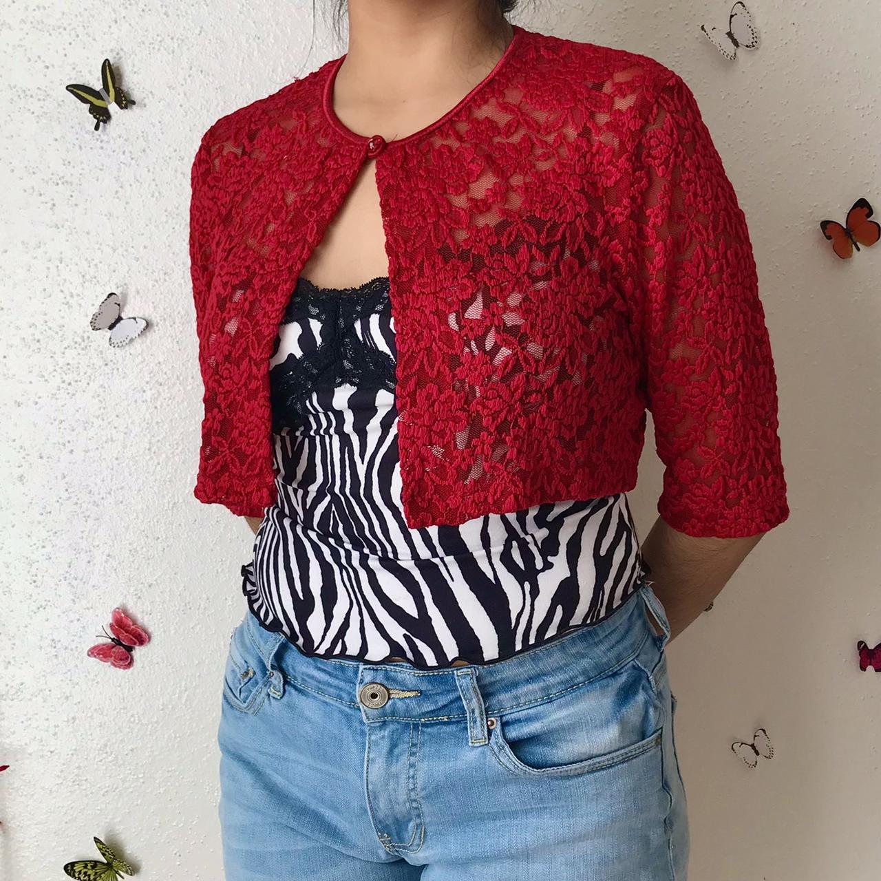 red mesh cropped cardigan 💋💋 stretchy mesh fabric,... - Depop