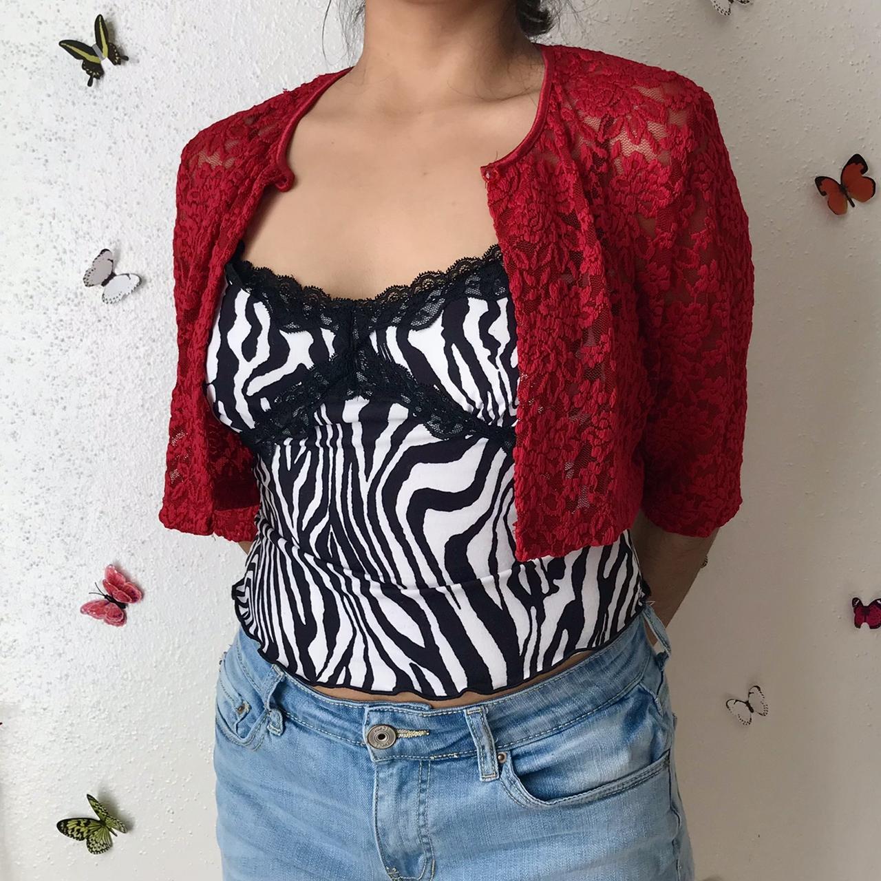red mesh cropped cardigan 💋💋 stretchy mesh fabric,... - Depop