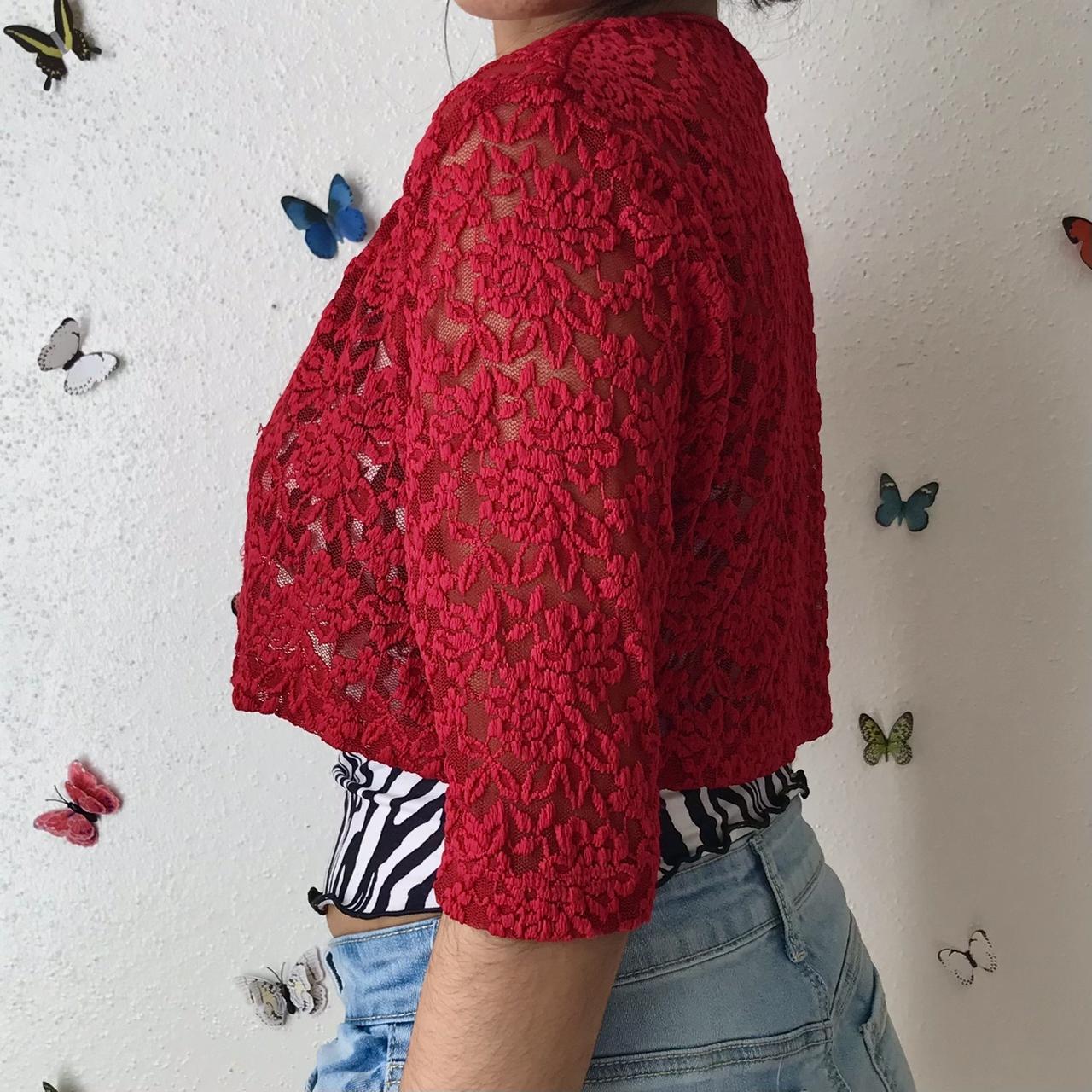 red mesh cropped cardigan 💋💋 stretchy mesh fabric,... - Depop