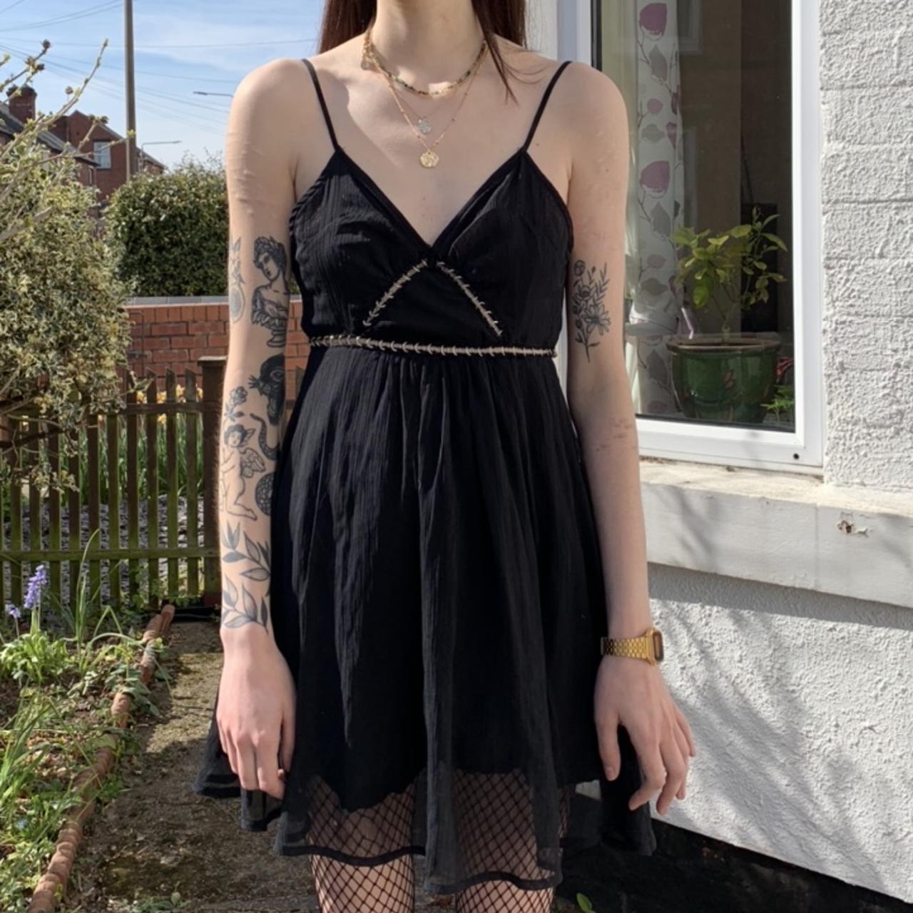 ⛓chiffon style black layered dress, with chain link... - Depop